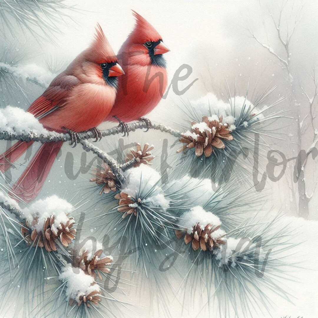 Cardinal Bundle of 4 -vintage Printable Wall Art, Rustic Digital ...