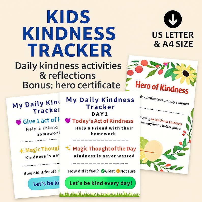 Kids Kindness Tracker Printable | Daily Gratitude & Reward Chart ...