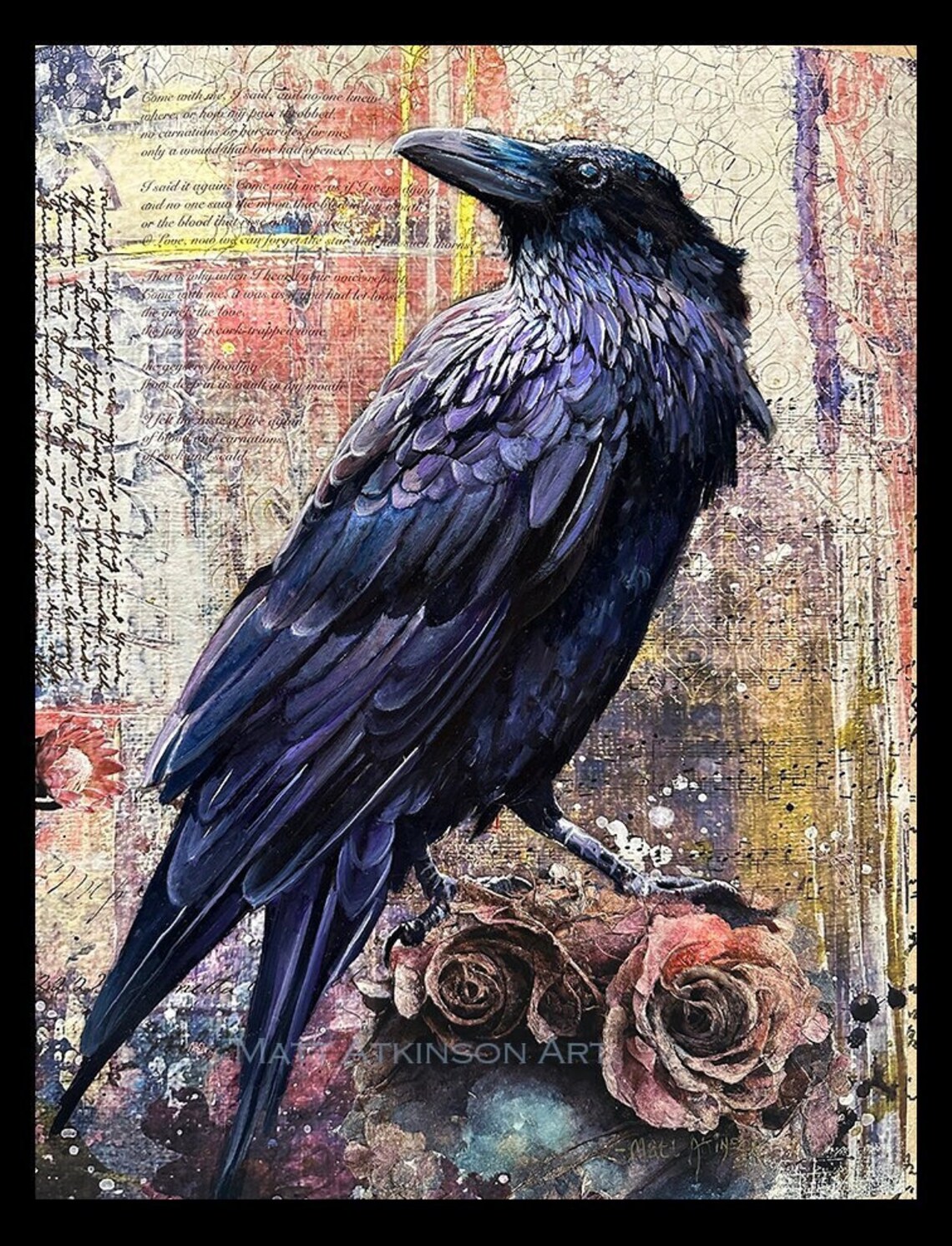 Raven Gothic Art Collage, Crow Painting Print - Etsy