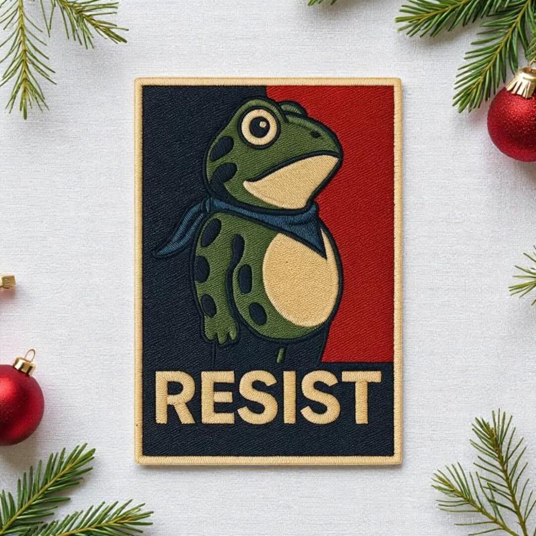 Resist Frog Embroidered Patch, Retro Propaganda Art Badge, Black and ...