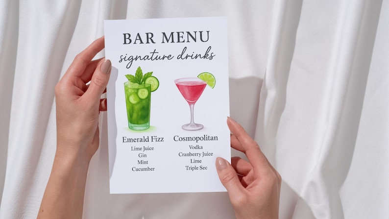 Watercolor Cocktail Bar Menu | Signature Drinks Sign (digital Download ...