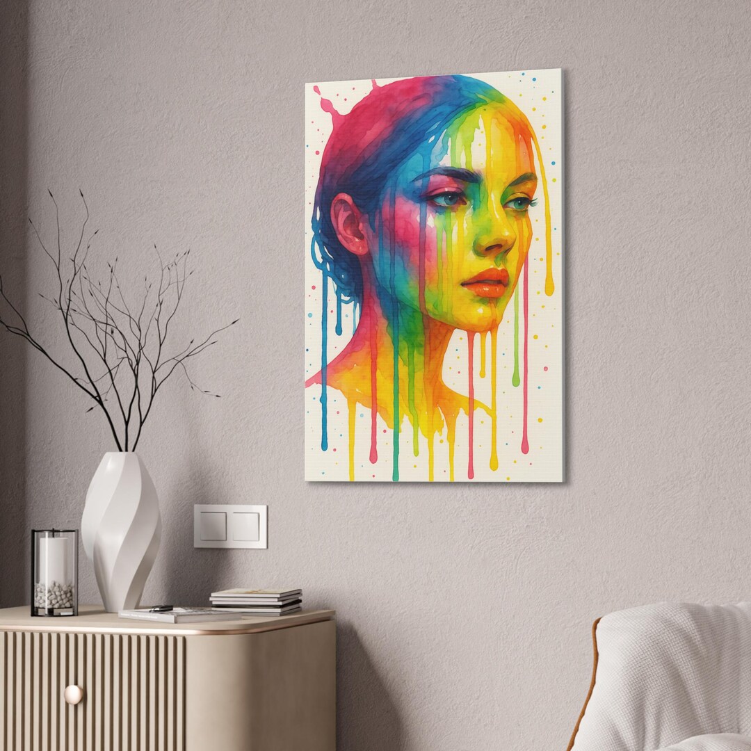 Rainbow Watercolor Portrait | Abstract Female Face Art | Colorful Drip ...