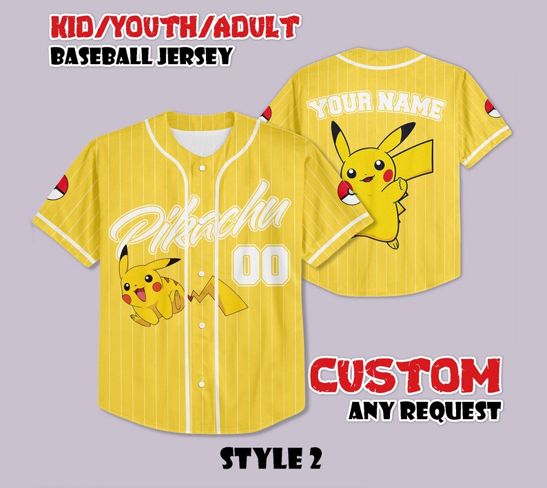 Custom Pikachu Baseball Jersey, Custom Baseball Jersey, Cute Shirt ...