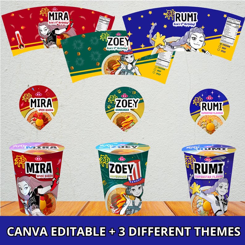 Kpop Demon Hunters, Cup Noodle Labels Ramyeon, Cosplay Party Huntrix ...