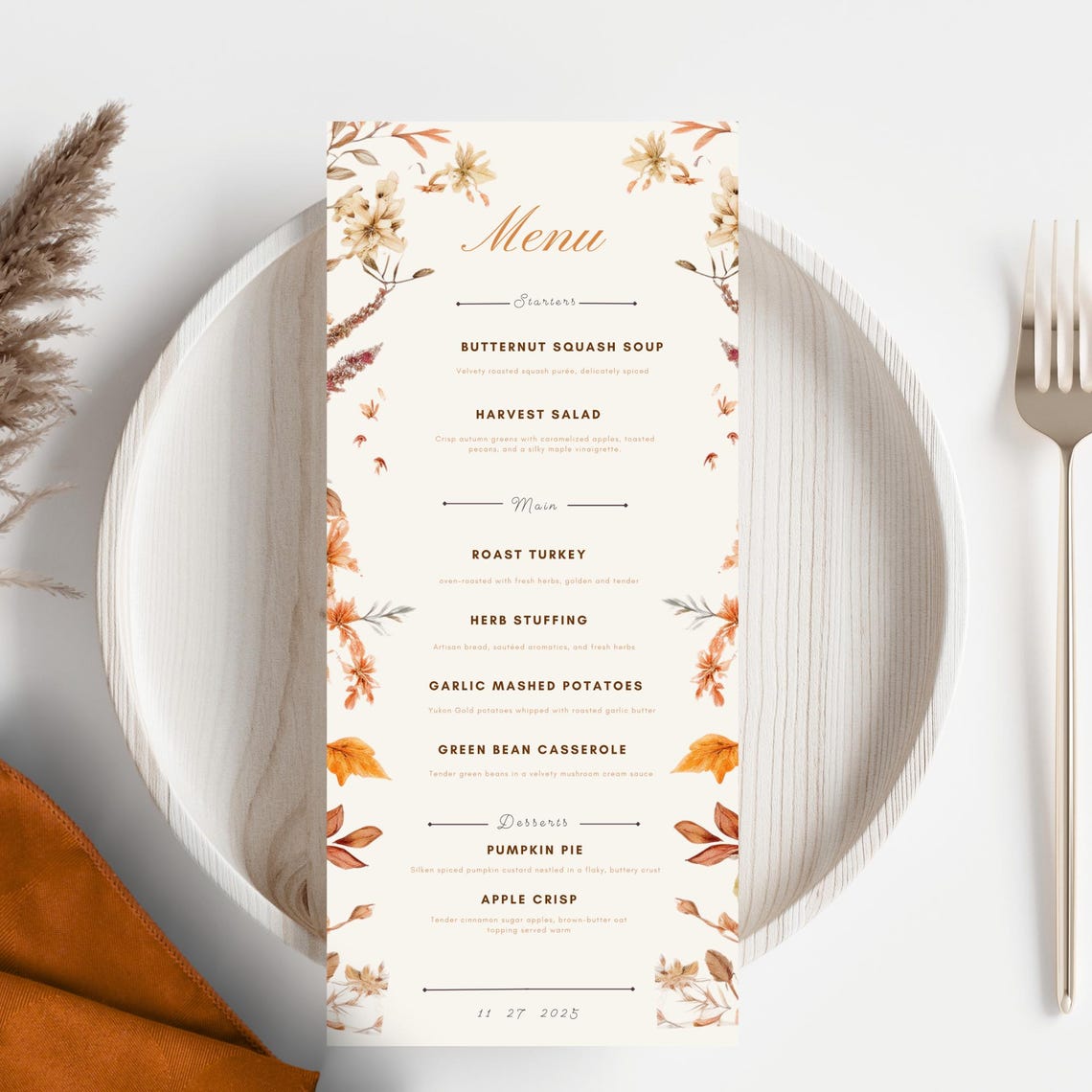 Editable Fall Menu Template: Thanksgiving Dinner, Autumn Wedding (canva ...