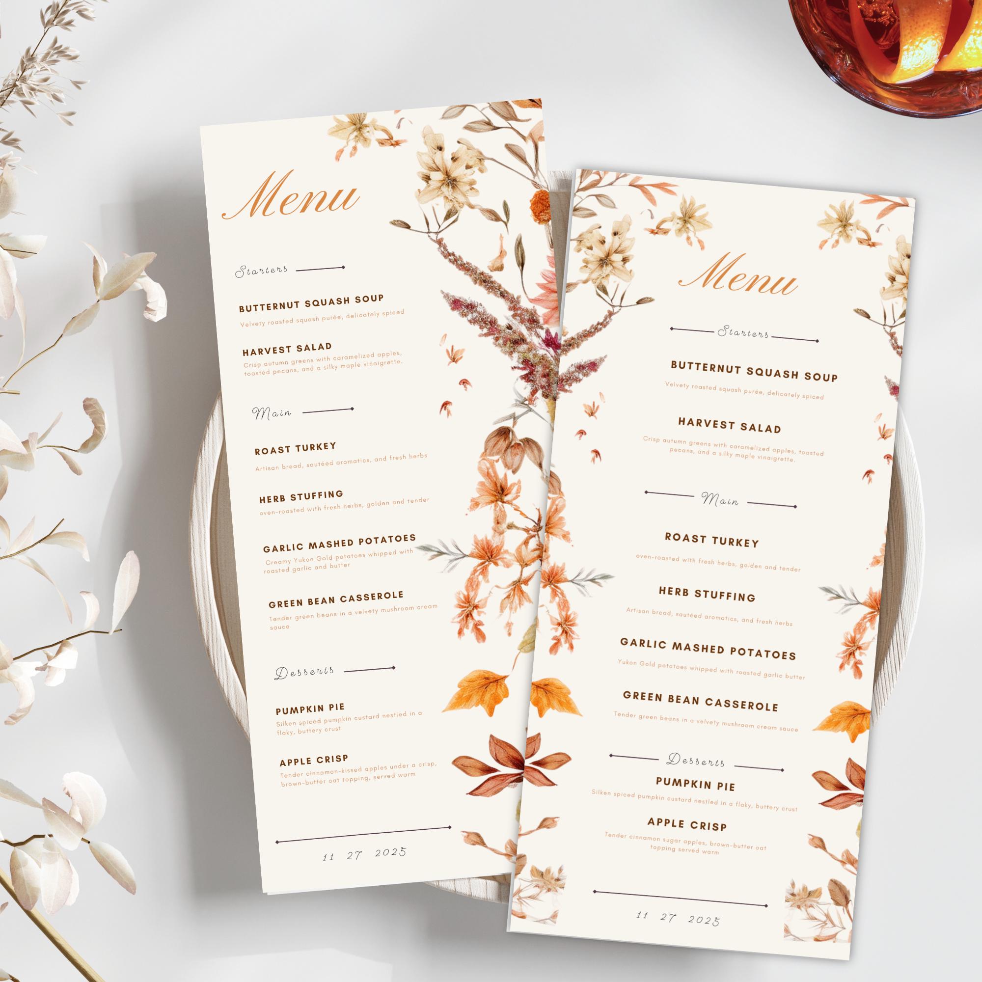 Editable Fall Menu Template: Thanksgiving Dinner, Autumn Wedding (canva ...