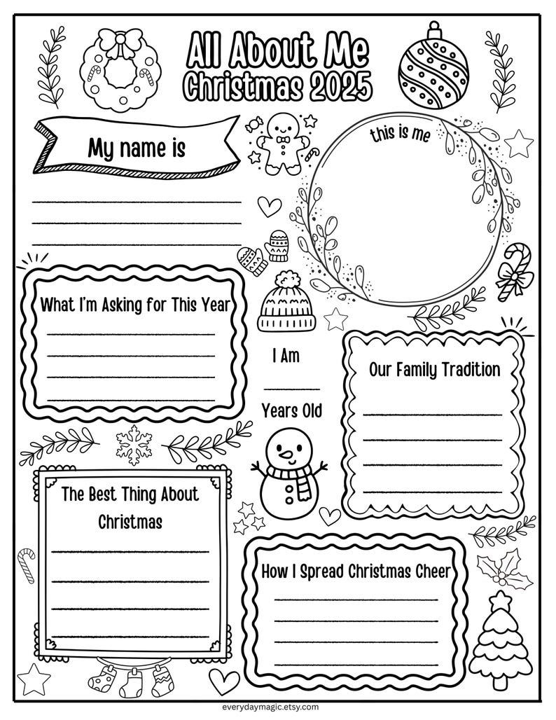 Christmas All About Me Printable for Kids I Holiday Worksheet ...
