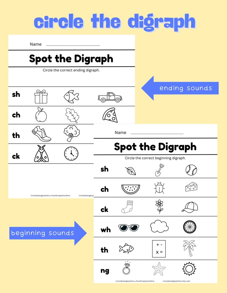 Kindergarten Digraph Worksheets | Beginning & Ending Digraphs | Digraph ...