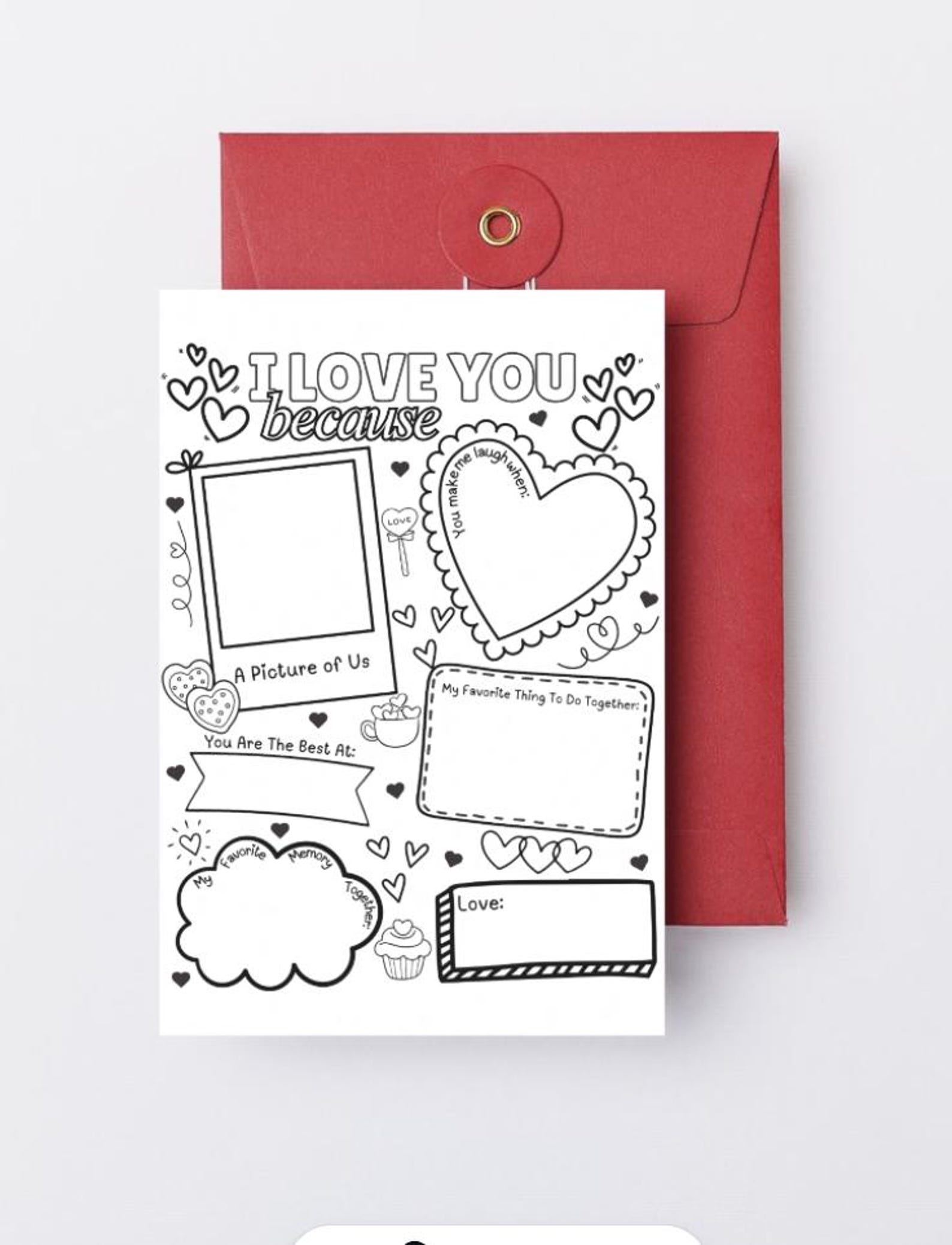 Valentines Day Activity I I Love You Because Coloring Page for Kids I ...