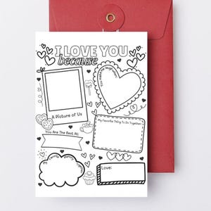 Valentines Day Activity I I Love You Because Coloring Page for Kids I ...