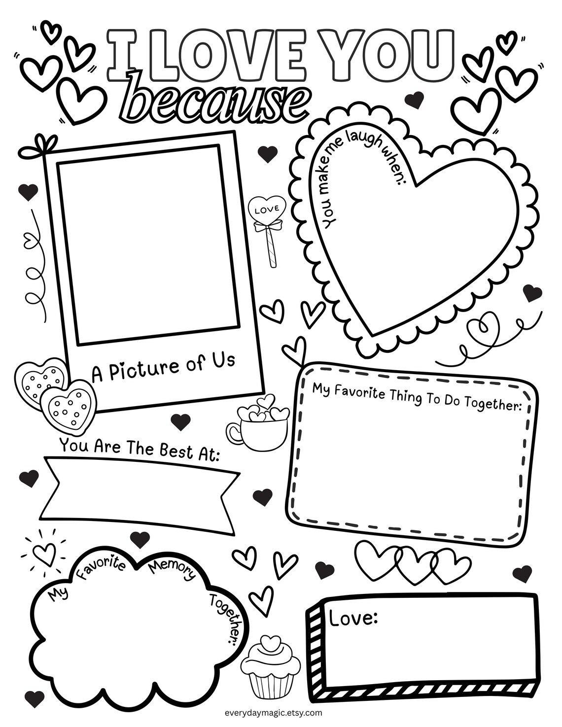 Valentine's Day Coloring Page: I Love You Because Fill-in Sheet ...