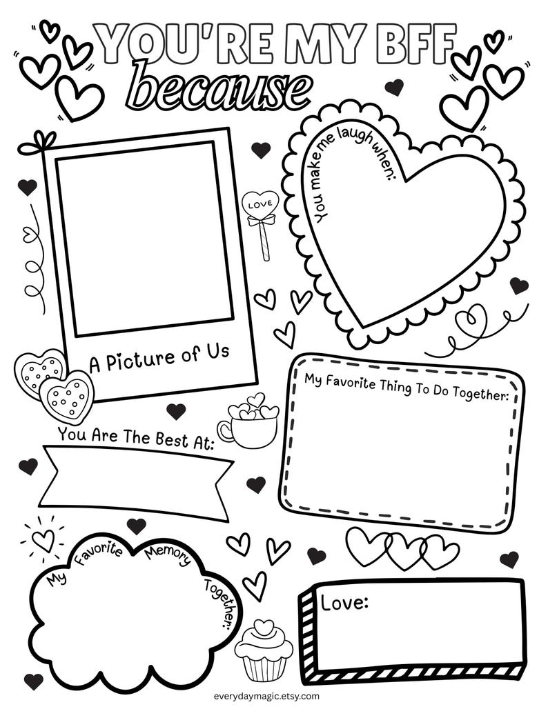 Valentine's Day BFF Coloring Page | Kids Friendship Gift (digital ...