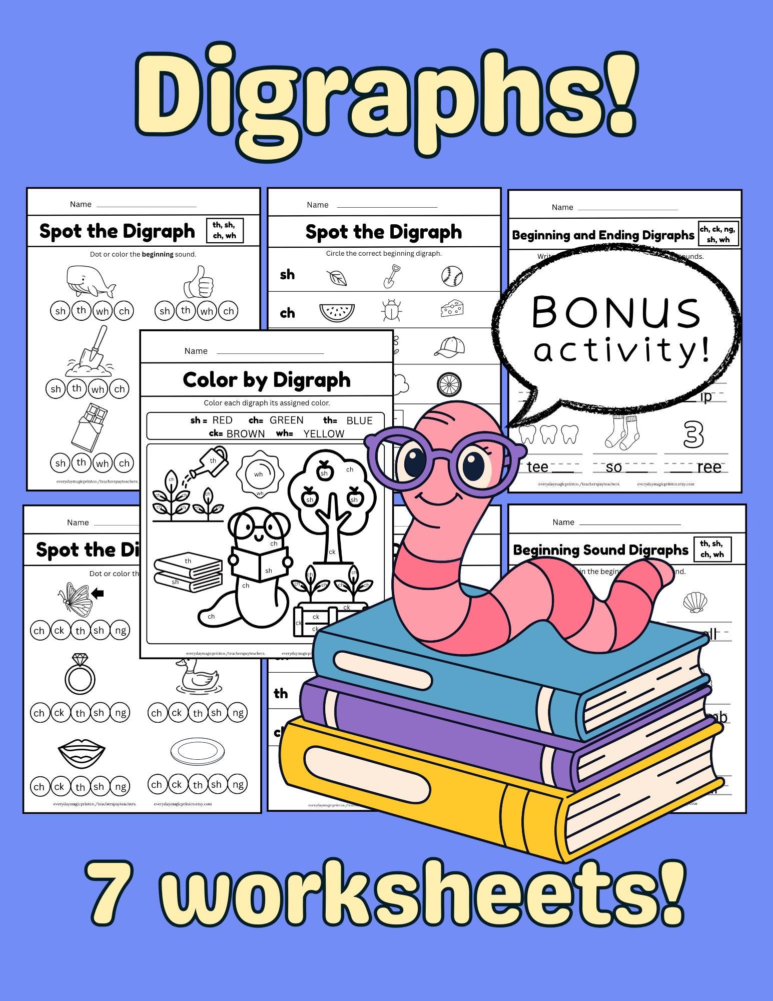 Kindergarten Digraph Worksheets | Beginning & Ending Digraphs | Digraph ...