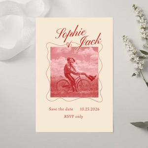 Red Accent Photo Save the Date Template – Modern Elegant Wedding ...