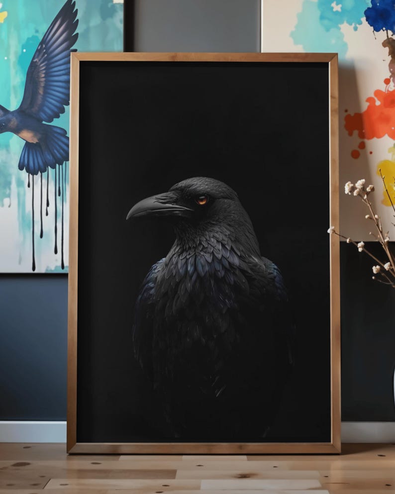Raven Wall Art – Dark Minimal Masculine Decor | Stoic Crow Poster ...