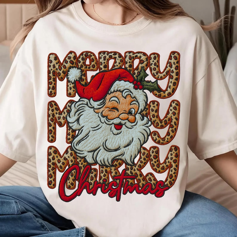 Leopard Santa, Merry Christmas Yarn PNG, Holiday Sublimation (digital ...