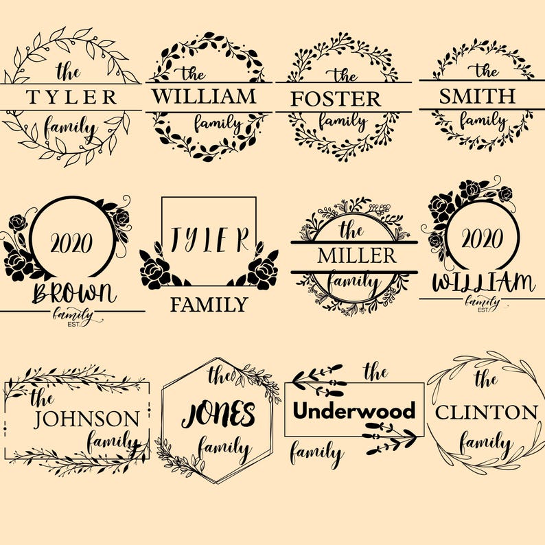 36 Family Floral Name Monogram PNG & SVG Bundle (digital Download) - Etsy