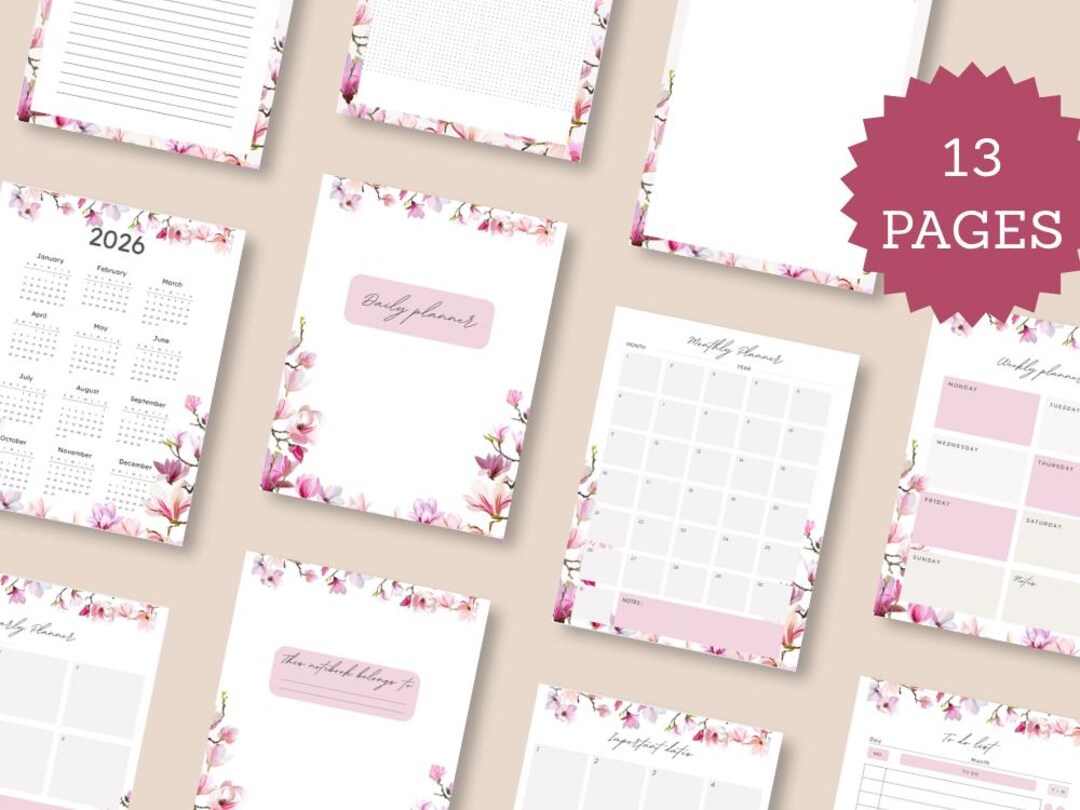 Floral Digital Planner 2026: Undated PDF Journal With Notes (free ...