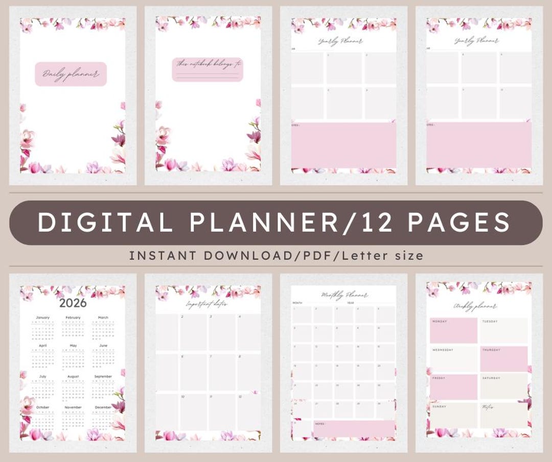 Floral Planner 2026 | Undated Planner 2026 | Printable PDF Journal With ...
