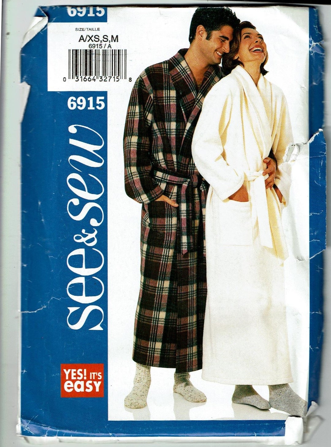 Uncut Sewing Pattern Butterick See & Sew 6915 Robe With Belt Unisex ...