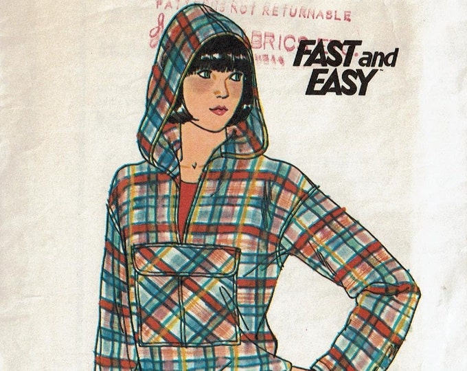 Fast and Easy Hooded Top Sewing Pattern 1970s Size Medium 12-14 ...
