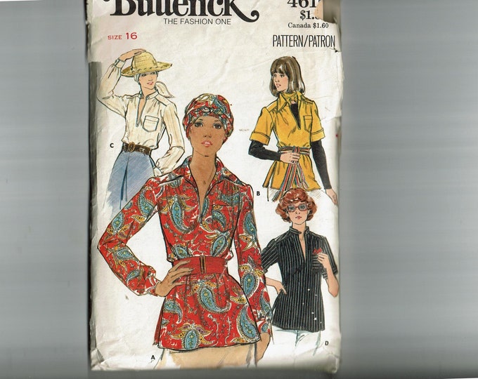 1970s Blouse and Scarf Sewing Pattern Size 16 Bust 38 Butterick 4616 ...