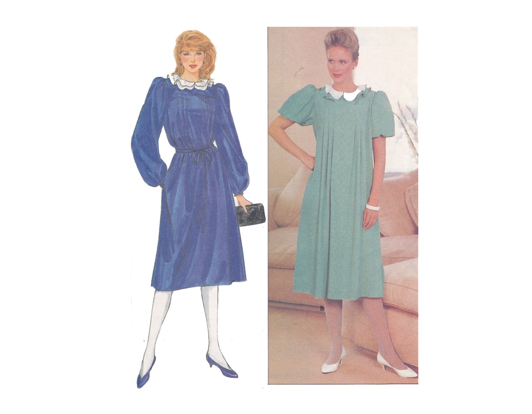 Dress Sewing Pattern With Flounce Collar & Front Pleats Dress Size 12 ...