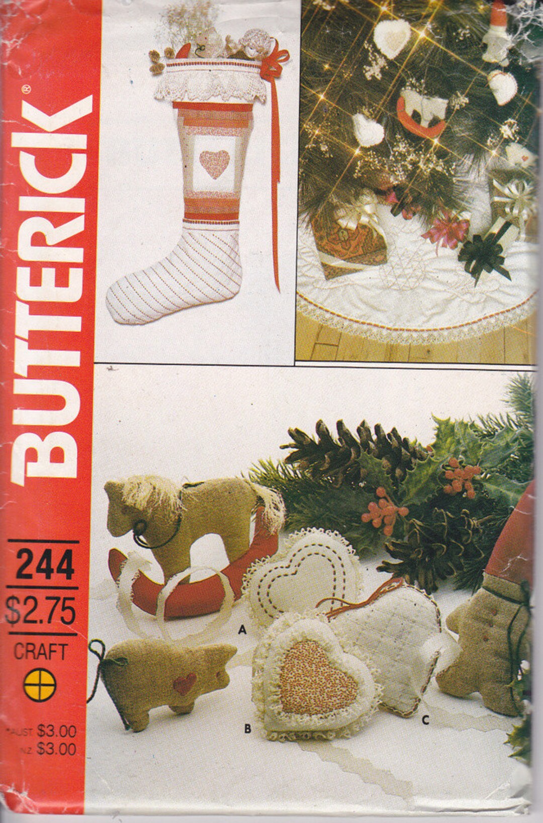 Rustic Style Christmas Holiday Package Sewing Pattern Butterick 244 ...