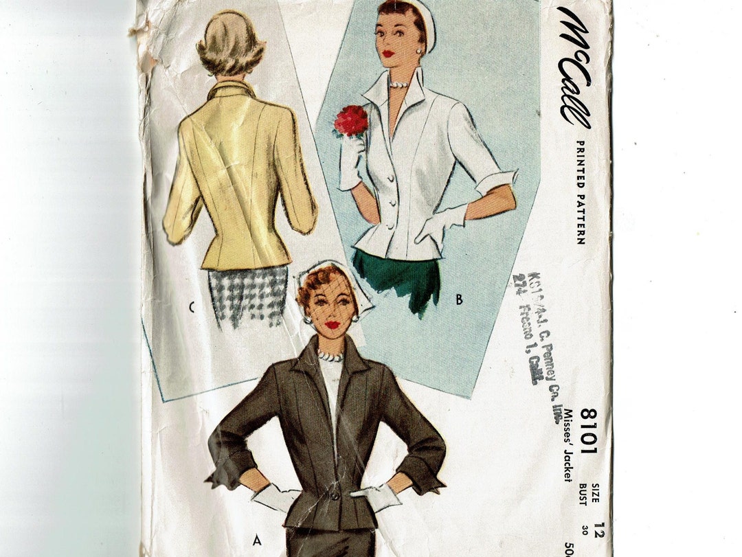 1950s Mccall 8101 Misses' Jacket Vintage Sewing Pattern Size 12 Bust 30 ...