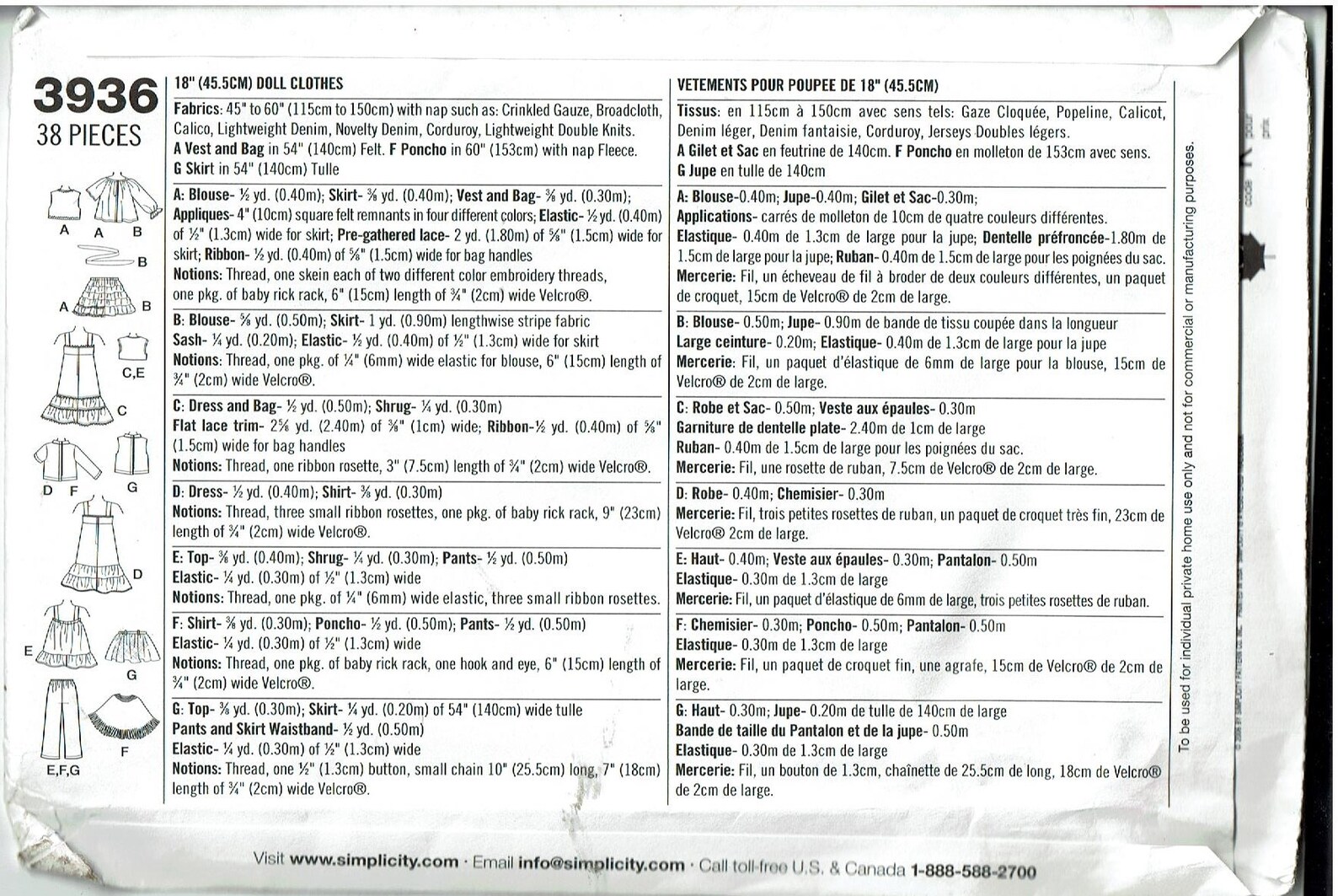 Simplicity 3936 Uncut OOP Sewing Pattern 18 Doll Clothes - Etsy