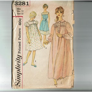 1960s Vintage Sewing Pattern Nightgown 12 Bust 32 Simplicity 3281 - Etsy