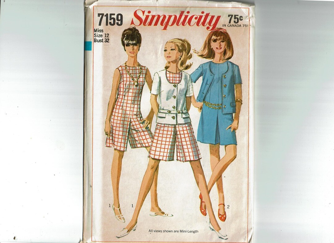 1960s Culotte Dress Romper With Jacket Size 12 Bust 32 Simplicity 7159 ...