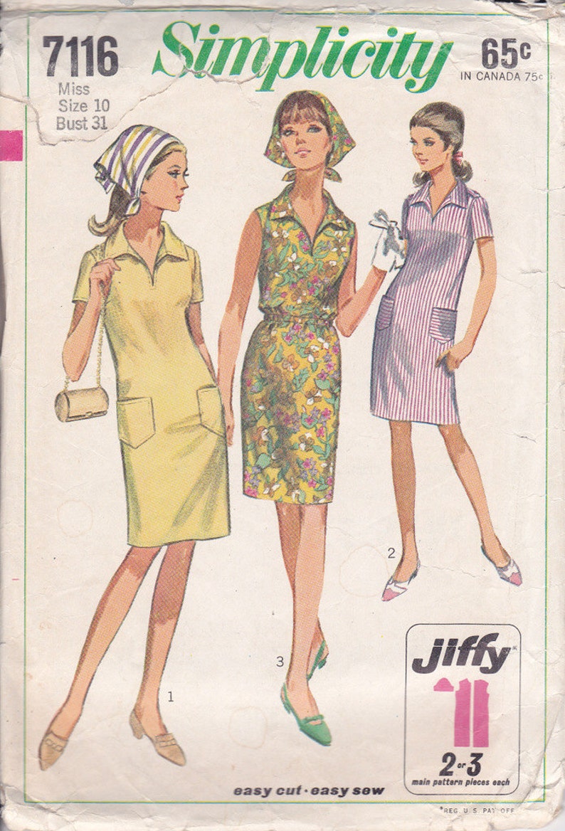 Simplicity 7116 From 1967 Sewing Pattern Size 10 or Size 16 Misses ...