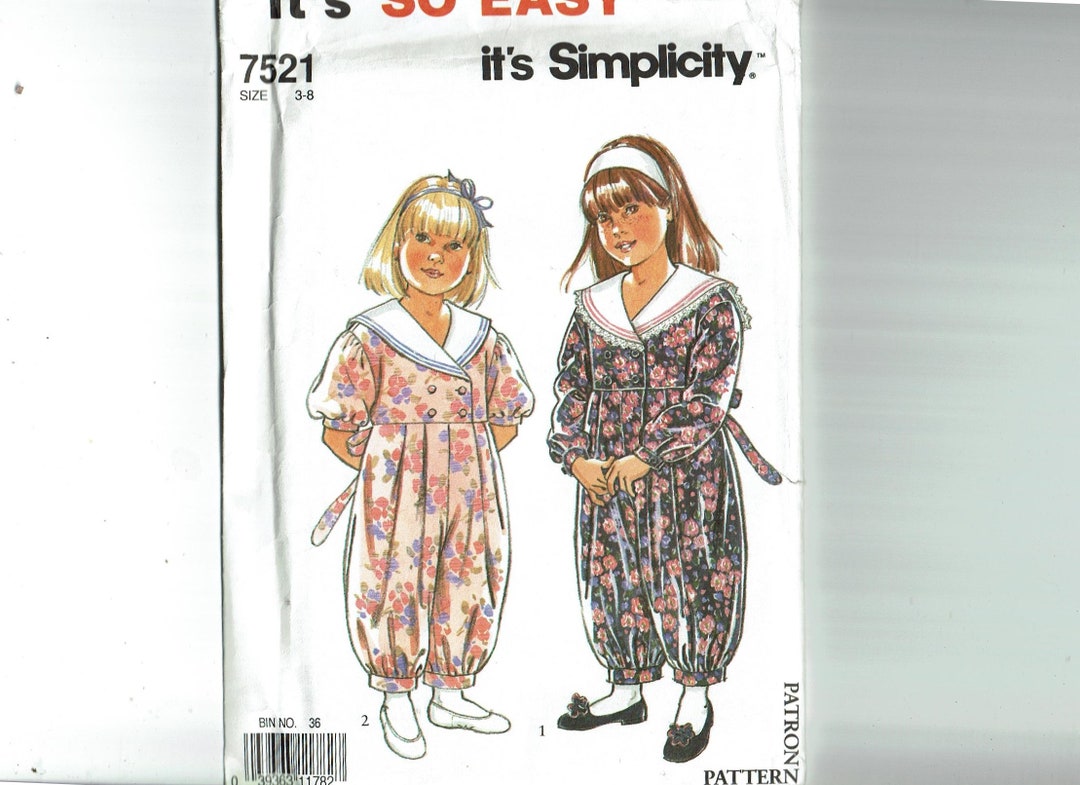 Little Girl's Jumpsuits Uncut Sewing Pattern Sizes 3-8 Simplicity 7521 ...