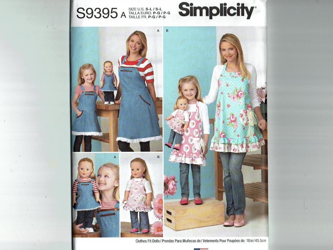 UNCUT Sewing Pattern Simplicity 9395 Child's and Misses' Aprons 18 Doll ...