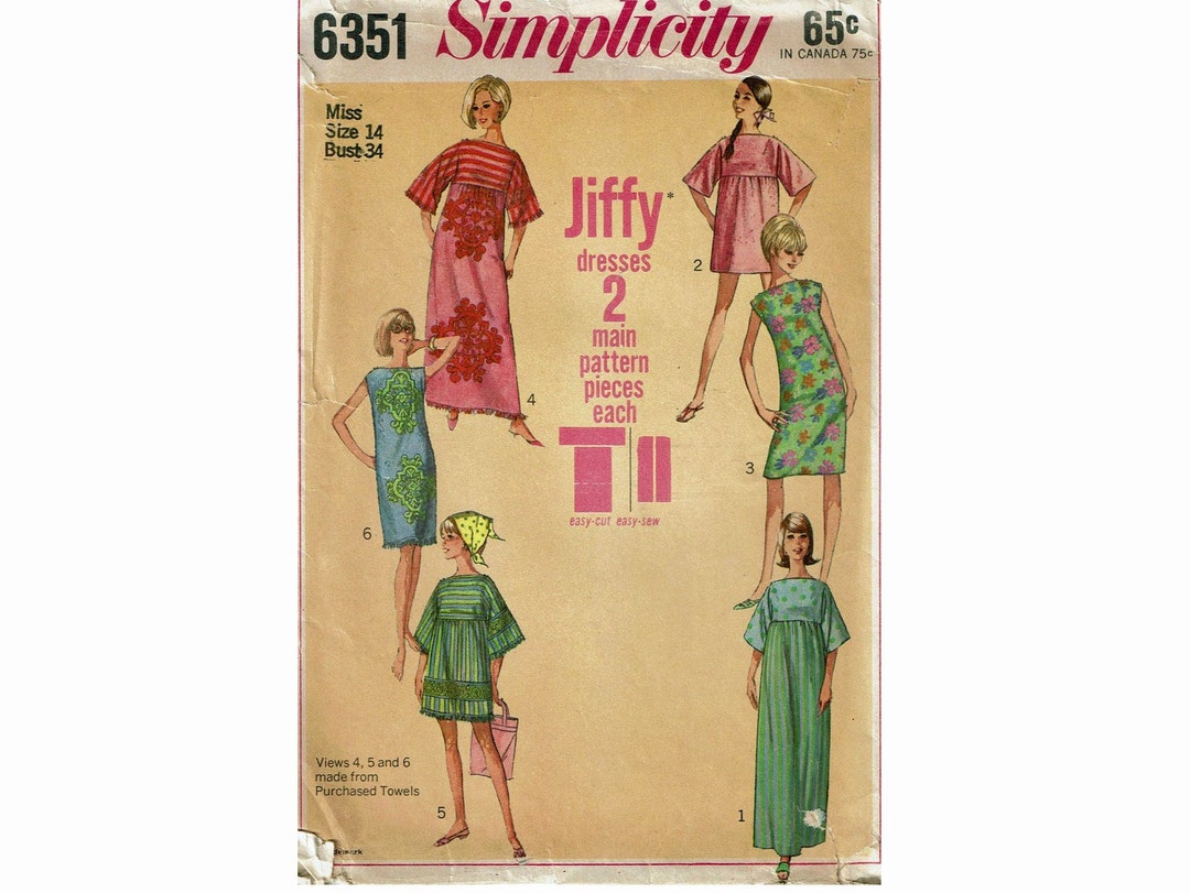 1960s Simple-to-sew Jiffy Muu-muu in Two Lengths and Shift Dress Size ...