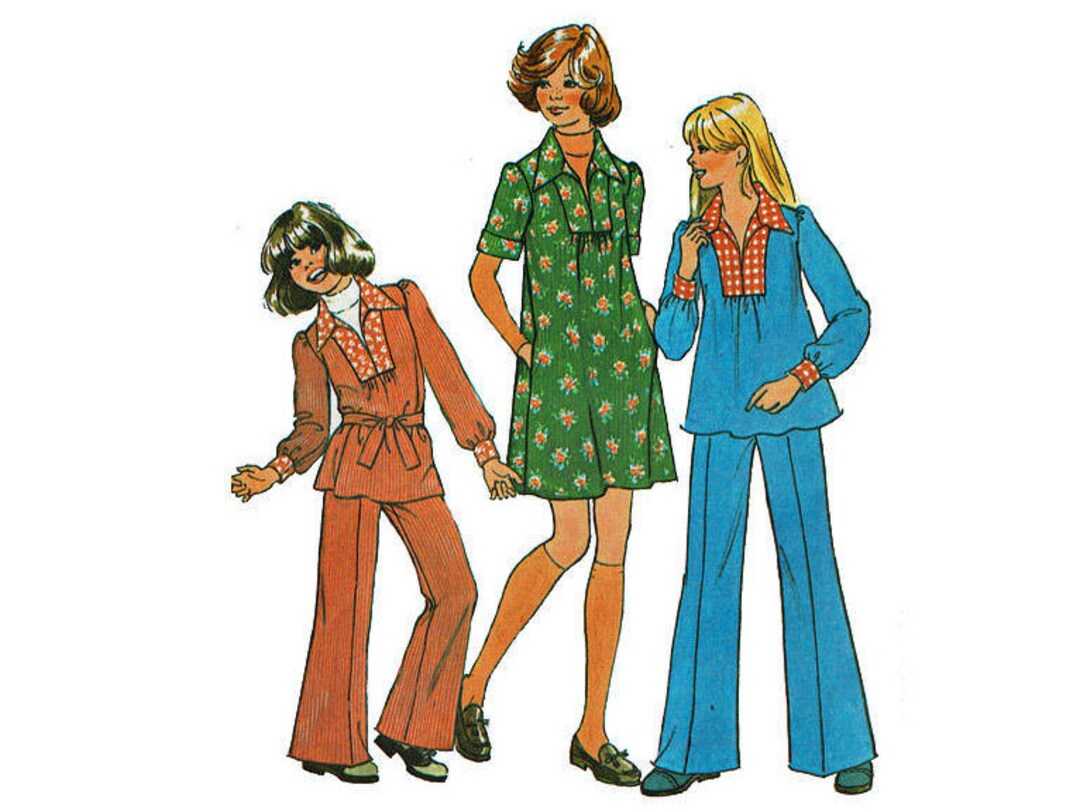 1970s Girls Smock Dress Caftan Blouse and Pants Boho Chic Girls Size 8 ...