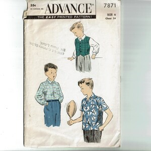 1950 Boys Size 6 Vintage Sewing Pattern Boys Sport Shirt and Vest ...