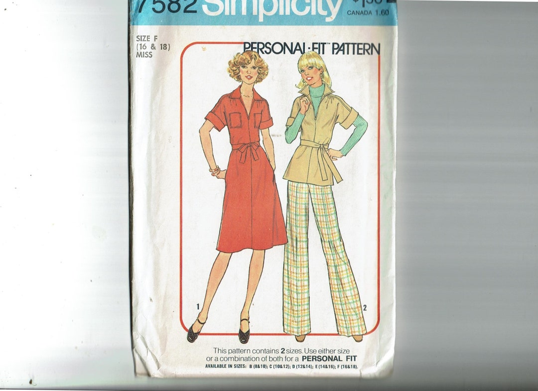 1970s UNCUT Sewing Pattern Dress, Top and Pants Simplicity 7582 Sizes ...