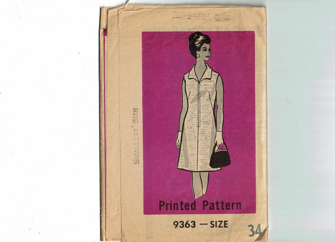 Vintage Sewing Pattern Zipper Front Dress With Collar Misses | Etsy