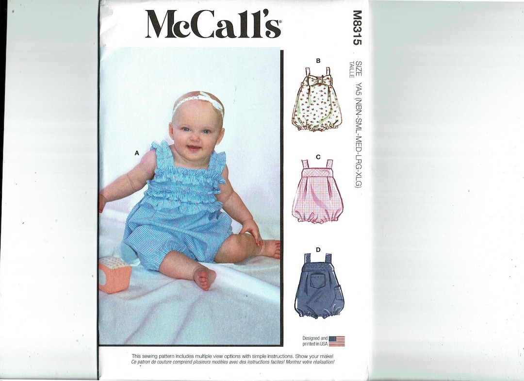 Infants Rompers Uncut Sewing Pattern Mccalls 8315 Baby Girls Sizes NB S ...