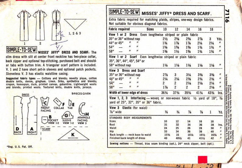 Simplicity 7116 From 1967 Sewing Pattern Size 10 Miss Jiffy - Etsy