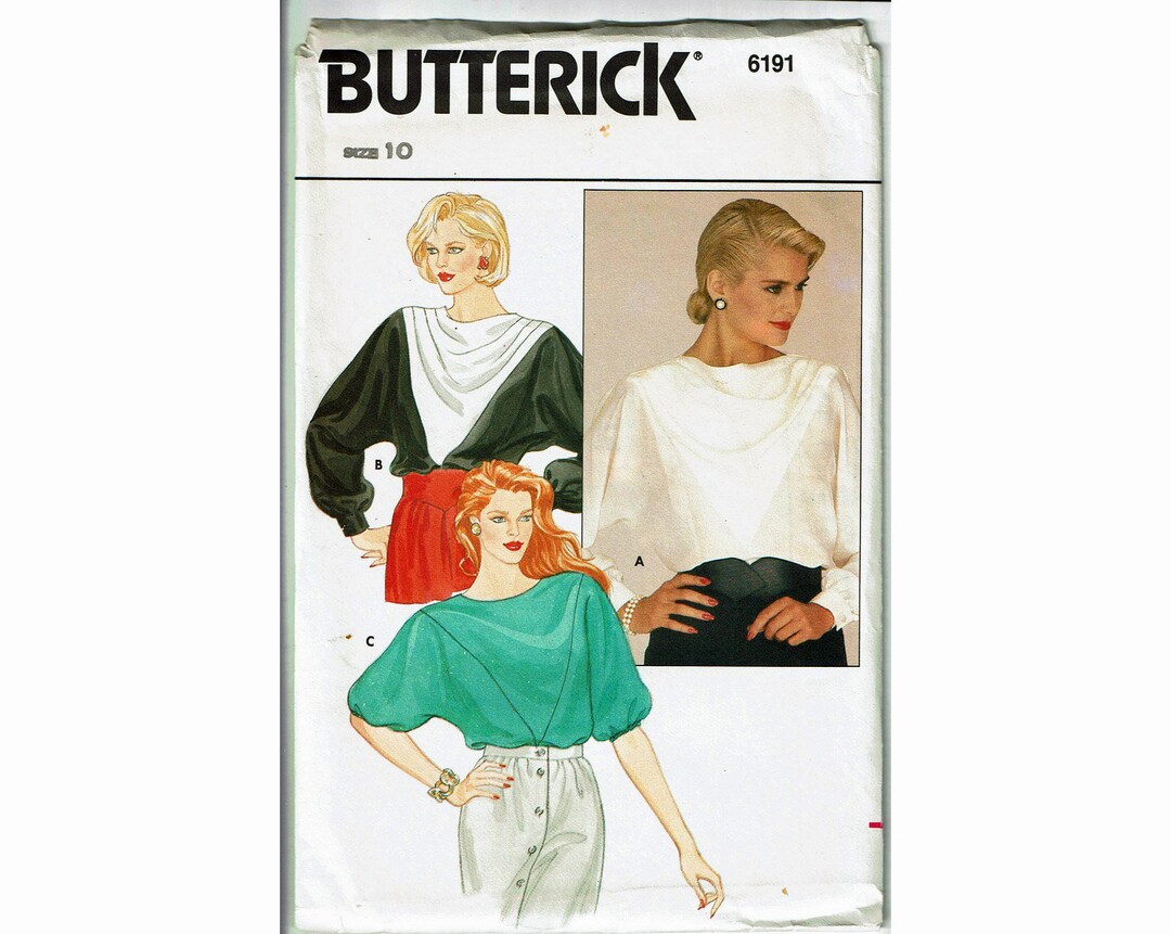 80s Tops Blouse With Dolman Sleeves Draped Front Size 10 Bust 32 1/2 ...