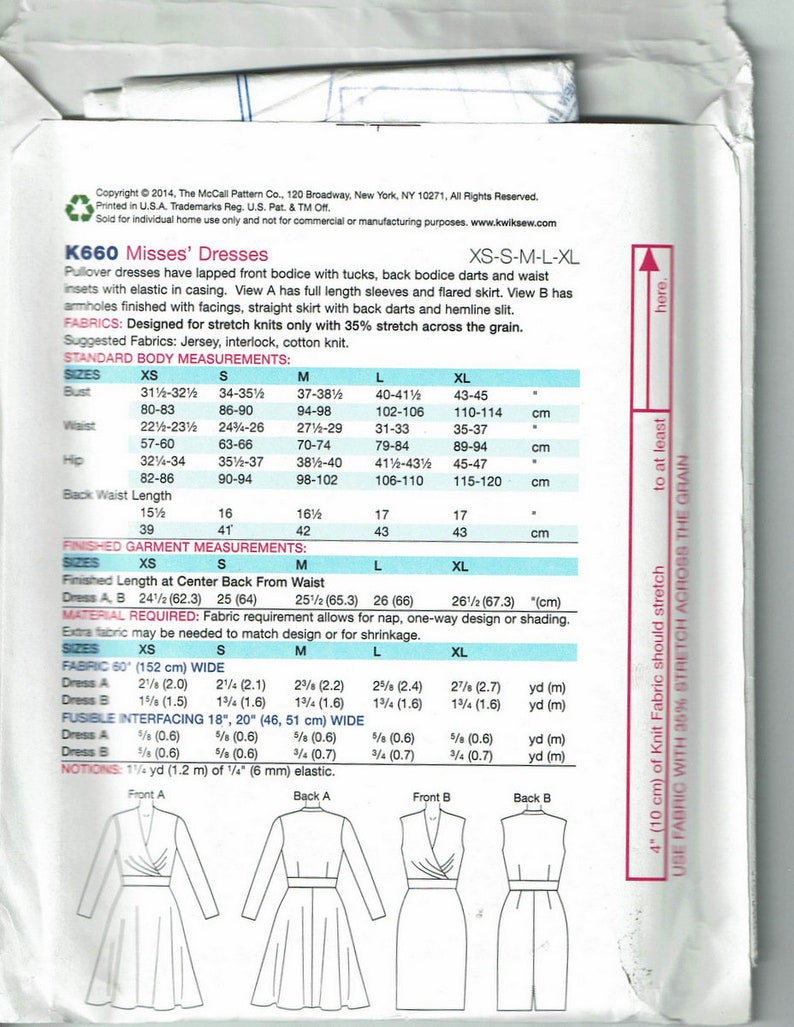 Kwik Sew 660 Uncut Sewing Pattern K660 Size XS-S-M-L-XL Dress - Etsy