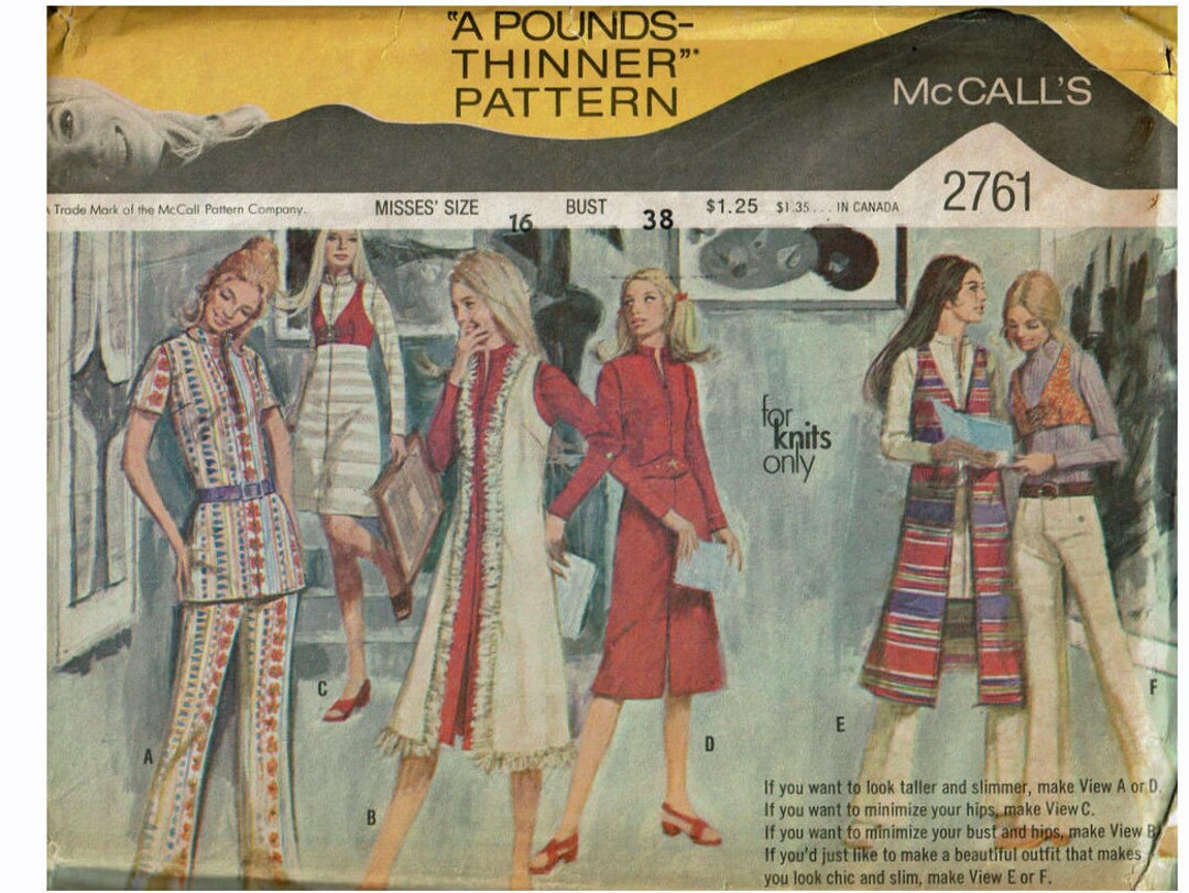 Hippie Mod 1970s Dress Maxi Vest Tunic Blouse Skirt Pants for Knits ...