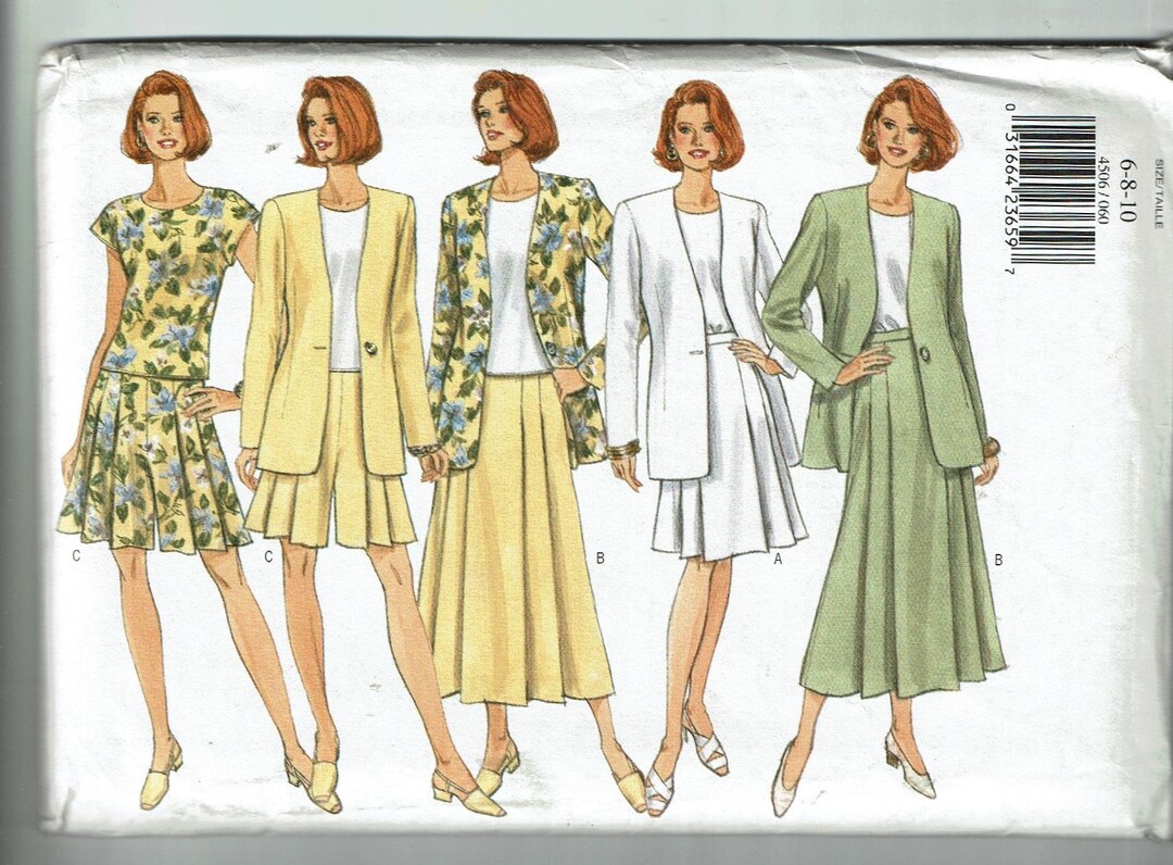 90s UNCUT Sewing Pattern Sizes 6 8 10 Butterick 4506 1990's Fast & Easy ...