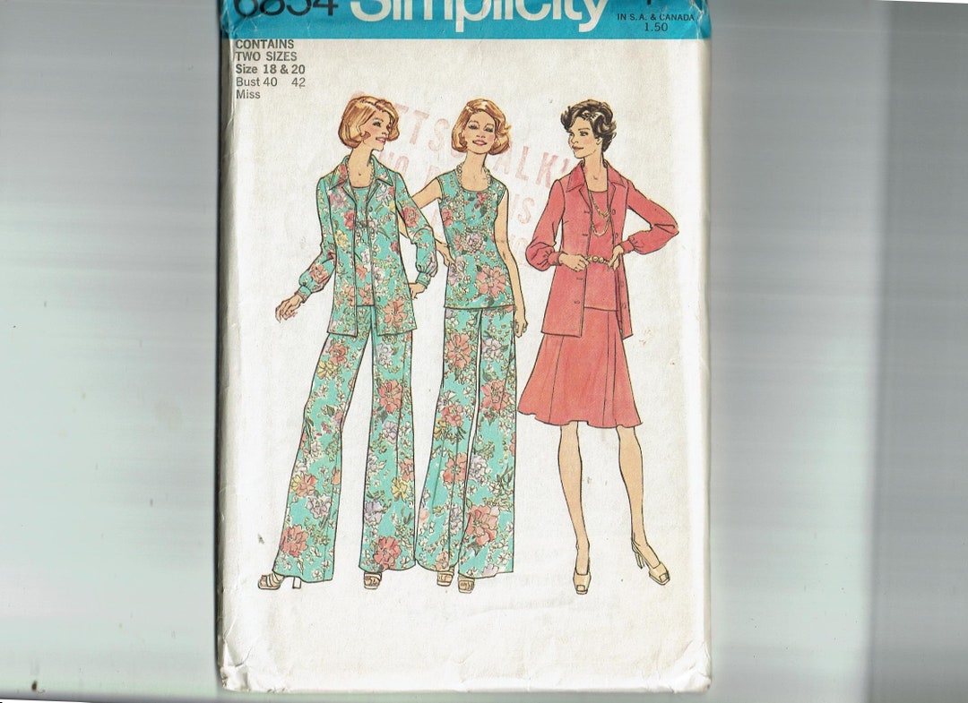 1970s Blouse Top, Skirt and Wide-leg Pants Simplicity 6854 Size 12 or ...