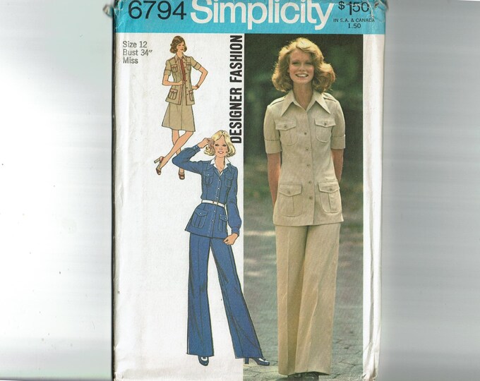 Simplicity 6794 1970s UNCUT Vintage Sewing Pattern Size 12 Bust 34 ...
