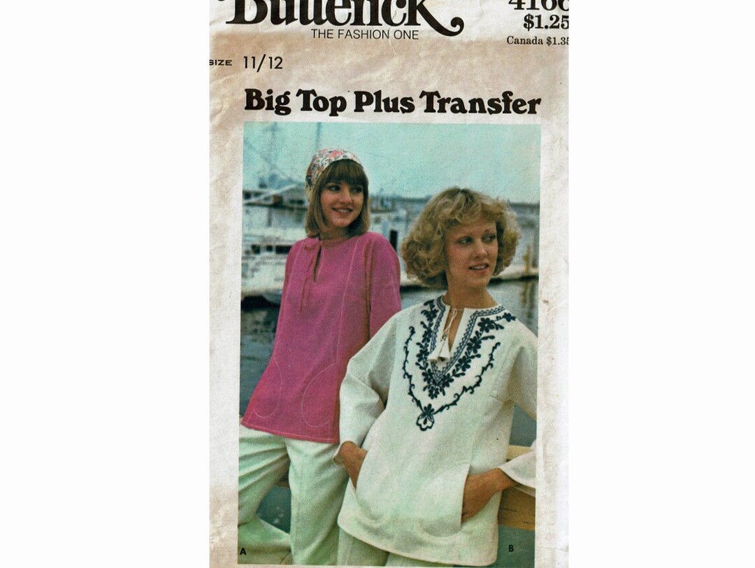 Butterick 4166 Size 11/12 Sewing Pattern 1970s Top With Pockets Beach ...