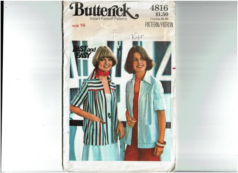 Butterick 4816 Jacket Sewing Pattern Fast & Easy Size 16 Bust 38 - Etsy